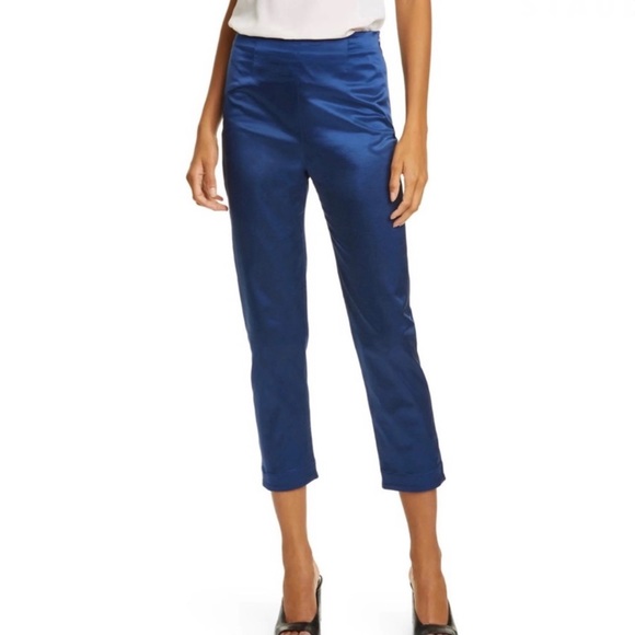 STAUD | Pants & Jumpsuits | New Staud Blue Cropped Satin Slim Leg Pants ...